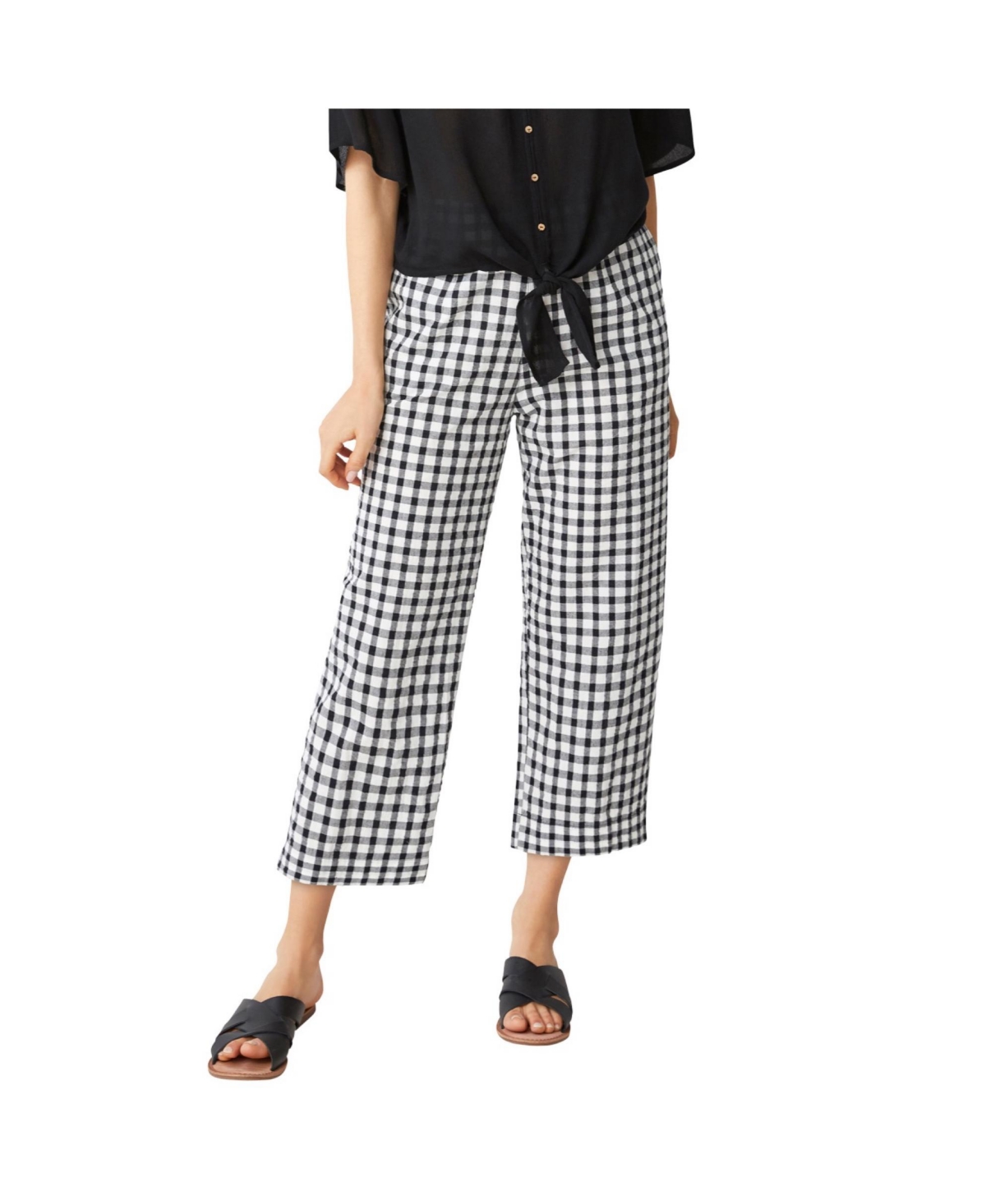 Click here for ellos Womens Gingham Crop Pants - Black white ging... prices