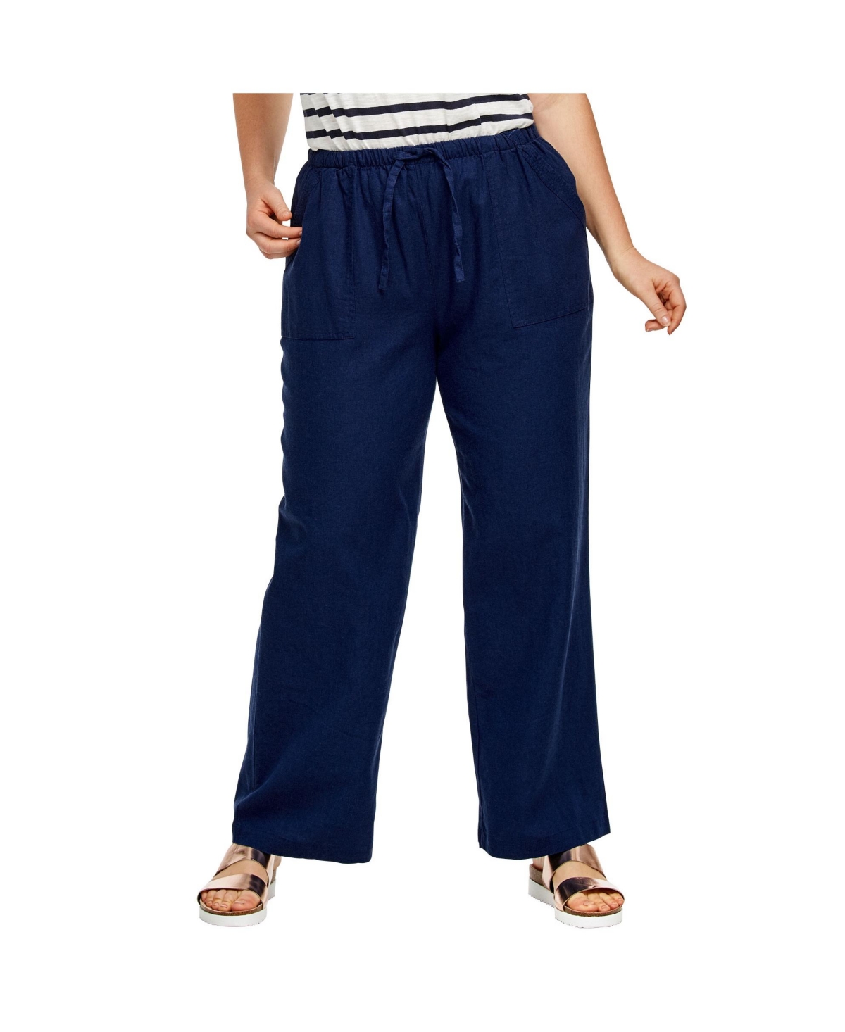 Click here for ellos Womens Linen-Blend Drawstring Pants - Navy prices