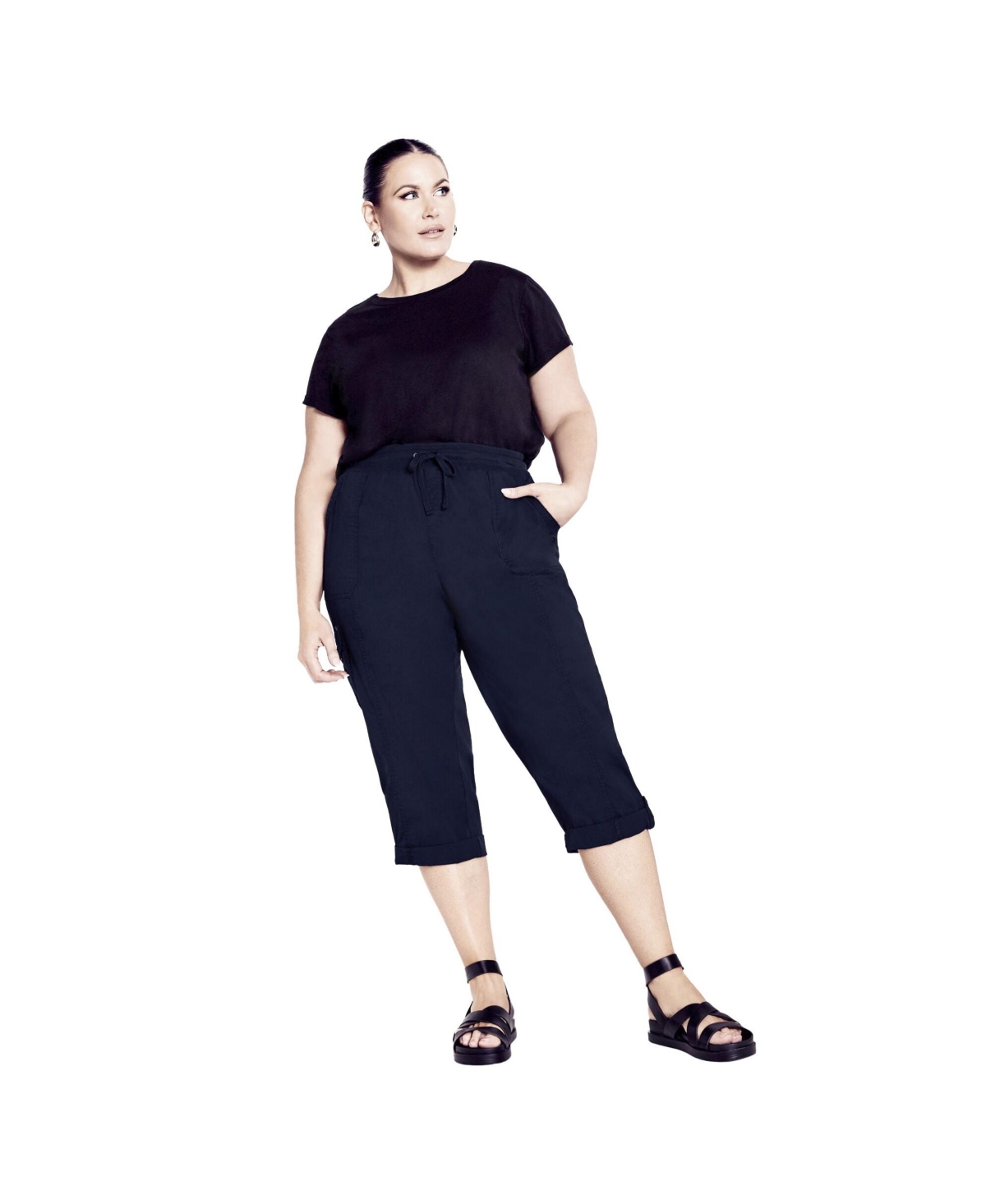 Click here for Avenue Womens Plus Size Cotton Roll Up Capri - Nav... prices