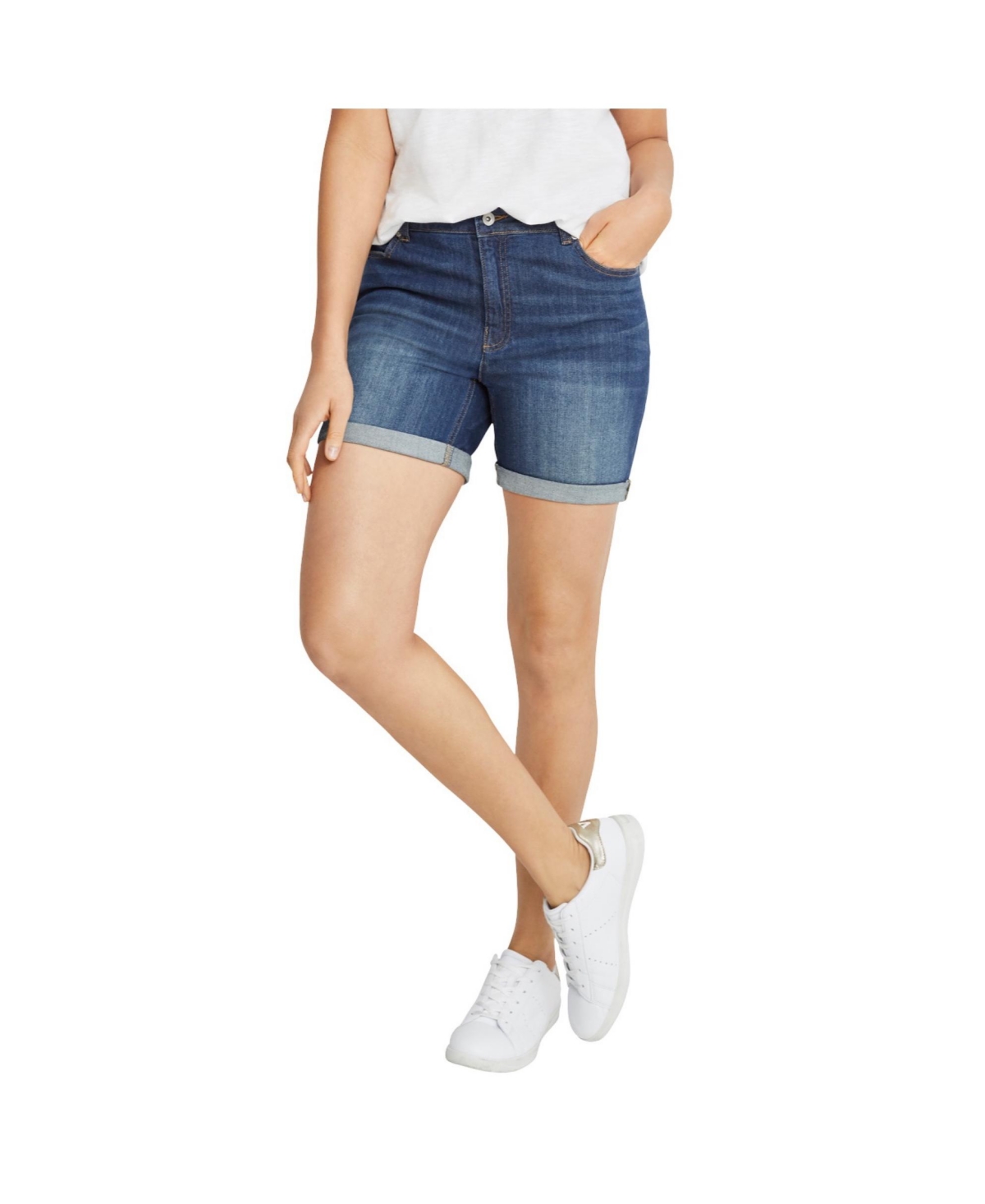 Click here for ellos Womens Rolled Hem Denim Shorts - Medium ston... prices