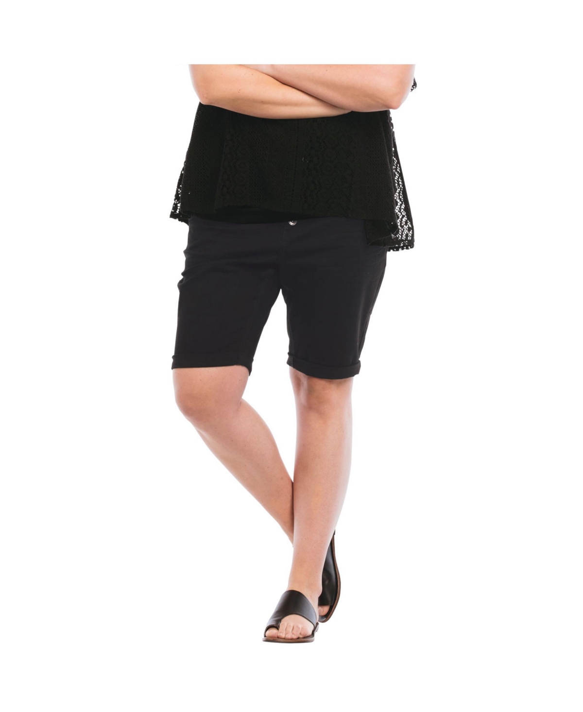 Click here for ellos Womens Button-Front Denim Shorts - Black prices