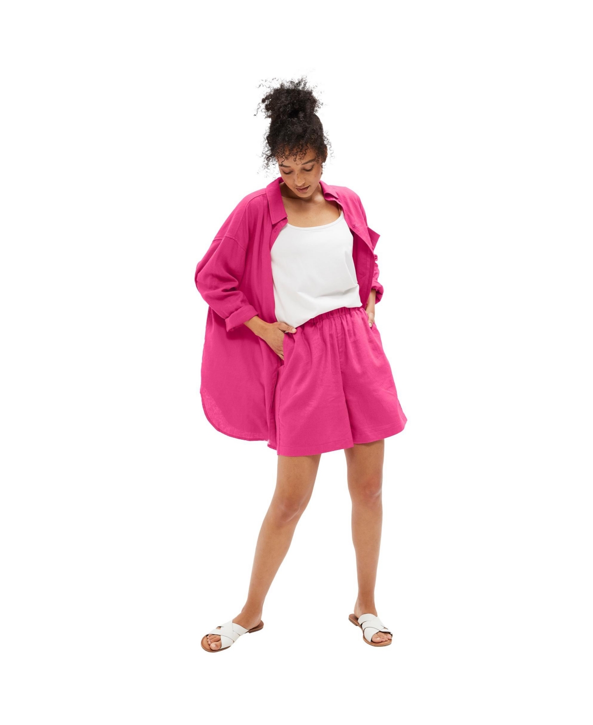 Click here for ellos Womens Linen-Blend Elastic Waist Shorts - Ra... prices