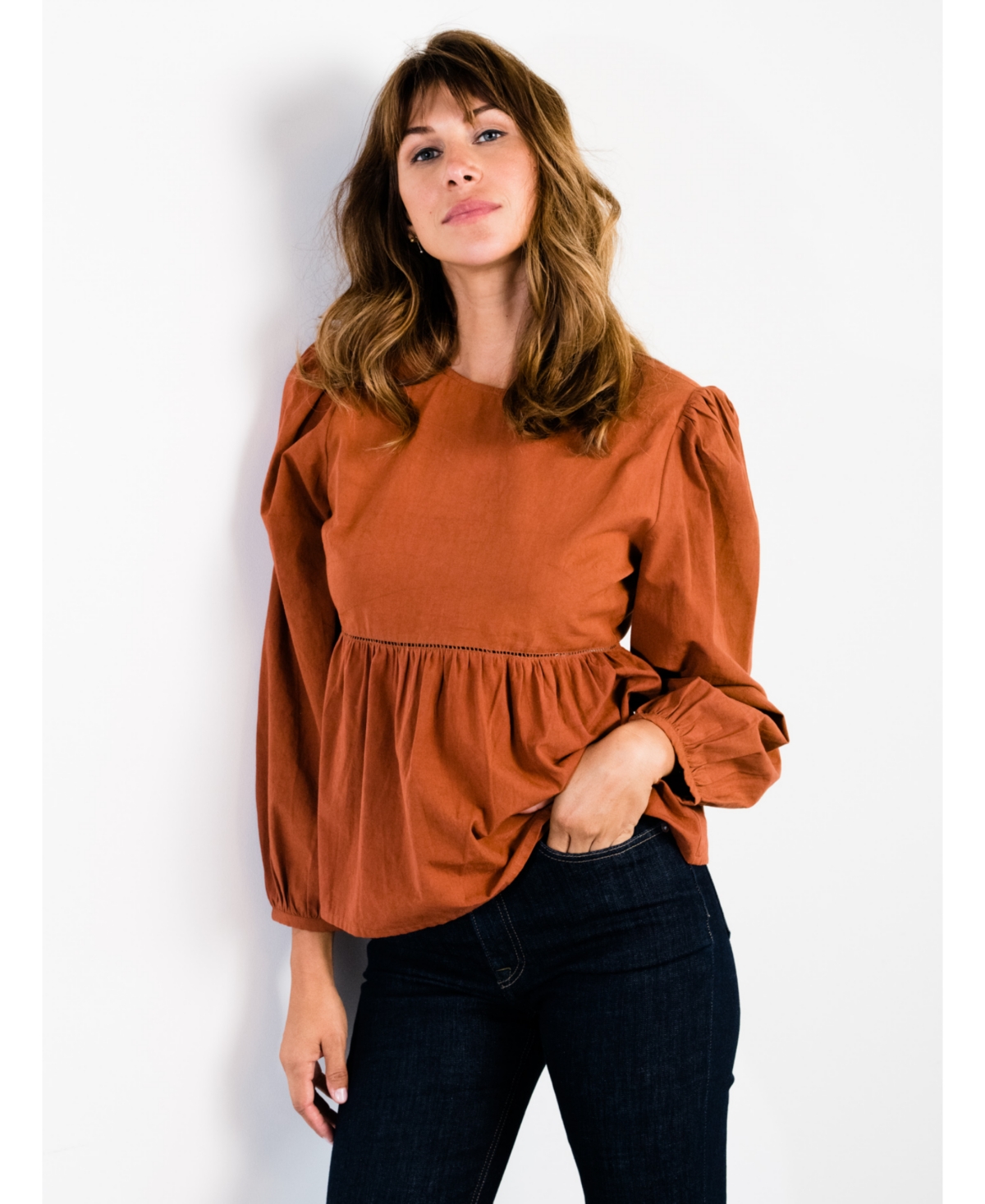 Click here for Able Womens Lauren Babydoll Top - Mocha bisque prices