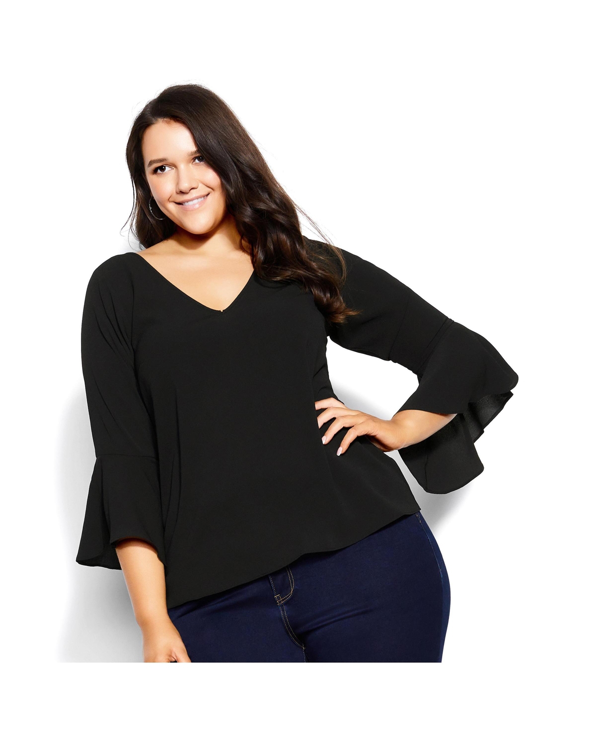 Click here for City Chic Plus Size Bell Sleeve Top - Black prices