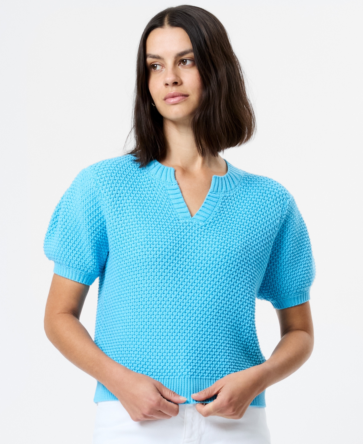 Click here for Fcuk Womens Remy Collared V-Neck Top - Blue Lagoon prices