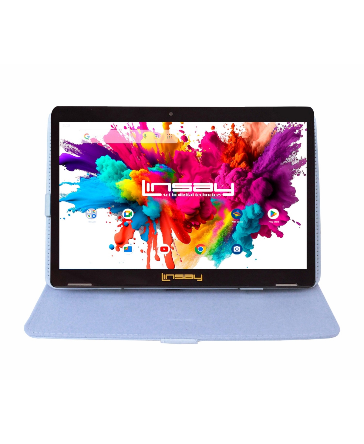 Linsay New 10.1 Tablet Octa Core 128GB Bundle with White Leather Case Newest Android 14 - White