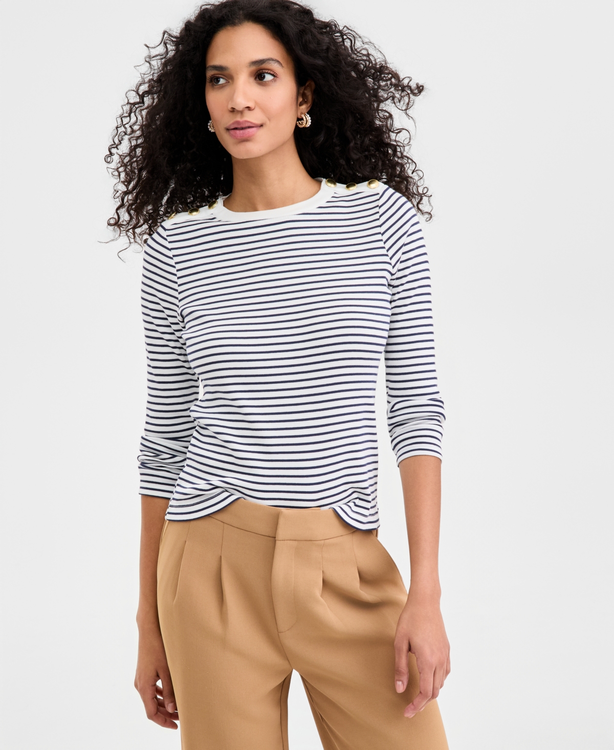 Click here for On 34th Womens Knit Long-Sleeve Button-Shoulder To... prices