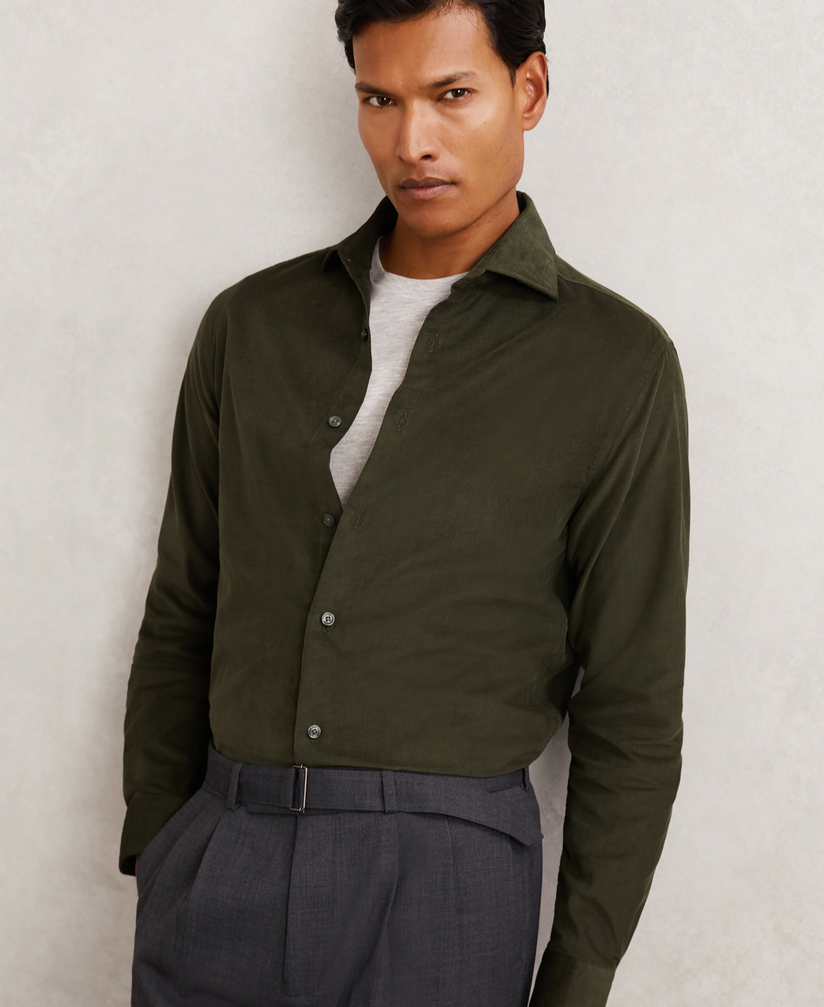 Click here for Reiss Mens Cotton Corduroy Cutaway-Collar Shirt -... prices