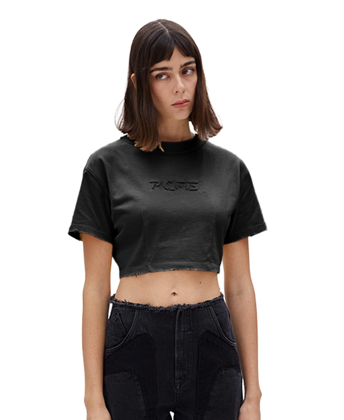 Click here for Pcfg Womens Destroyed Cropped Cotton Tee - Black prices