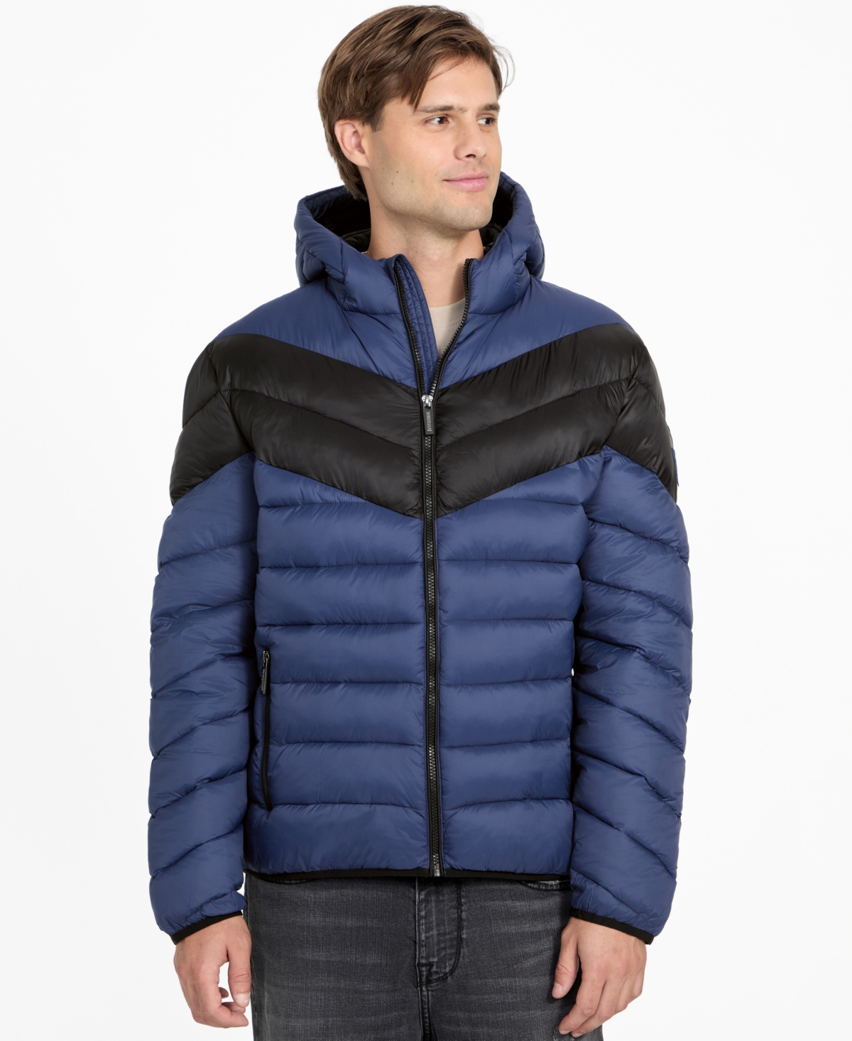 Click here for Guess Mens Color-Block Puffer Jacket - Endless Blu... prices