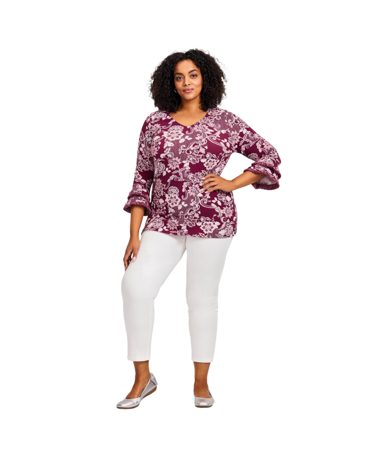 Click here for Avenue Womens Tiered Ruffle Sleeve Top - Deep clar... prices