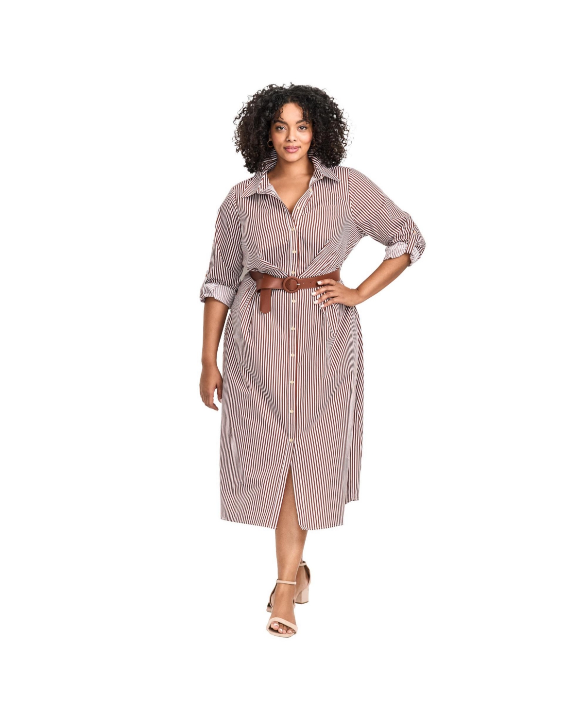 Click here for Avenue Womens Leona Stripe Shirtdress With Belt -... prices
