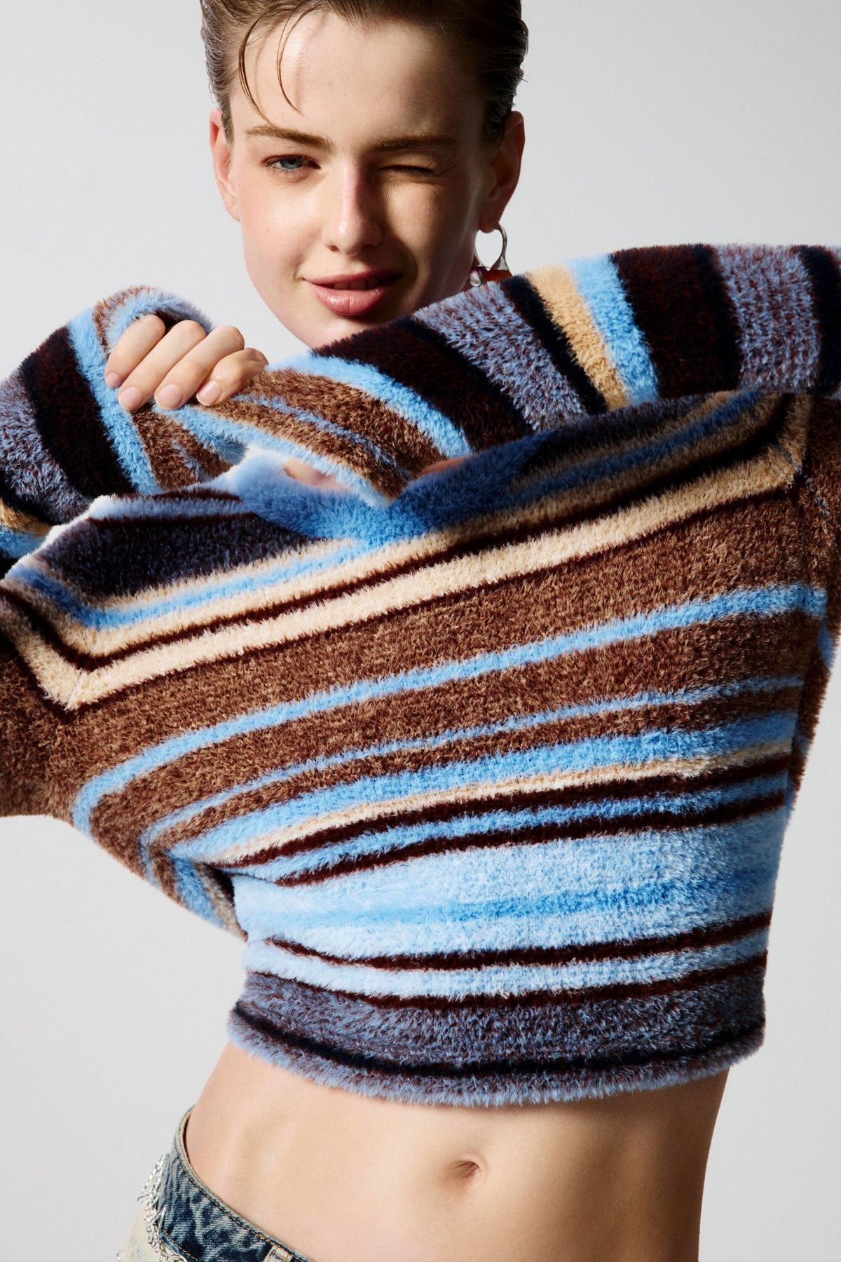 Click here for Desigual Womens Striped crop sweater - Blue prices