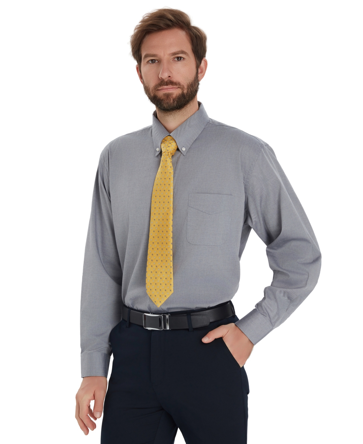 Club Room Mens Pinpoint Button Front Solid Dress Shirt  Macys Exclusive - Gray