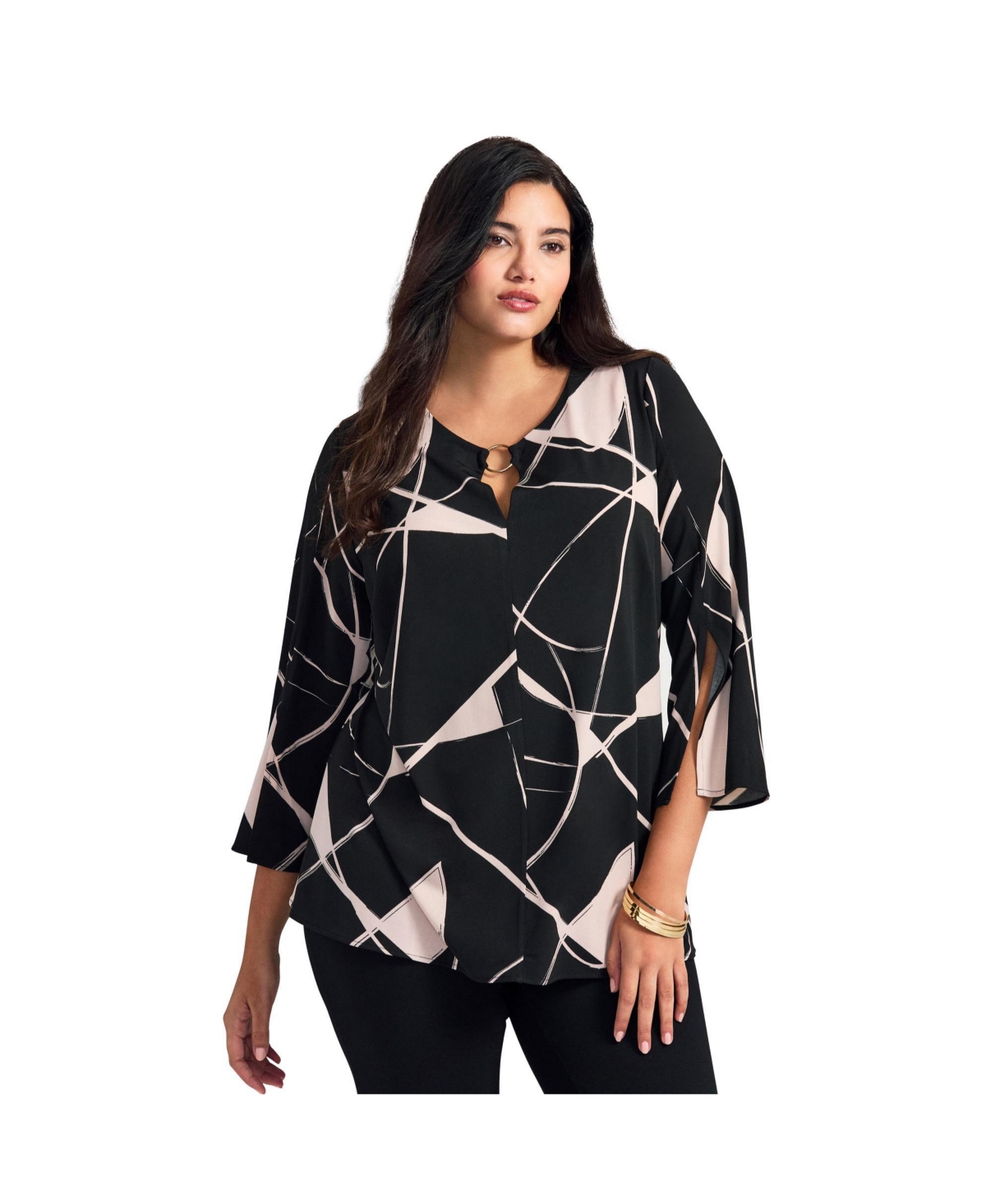 Click here for Avenue Womens Audrey Ring Detail Top - Mono graphi... prices