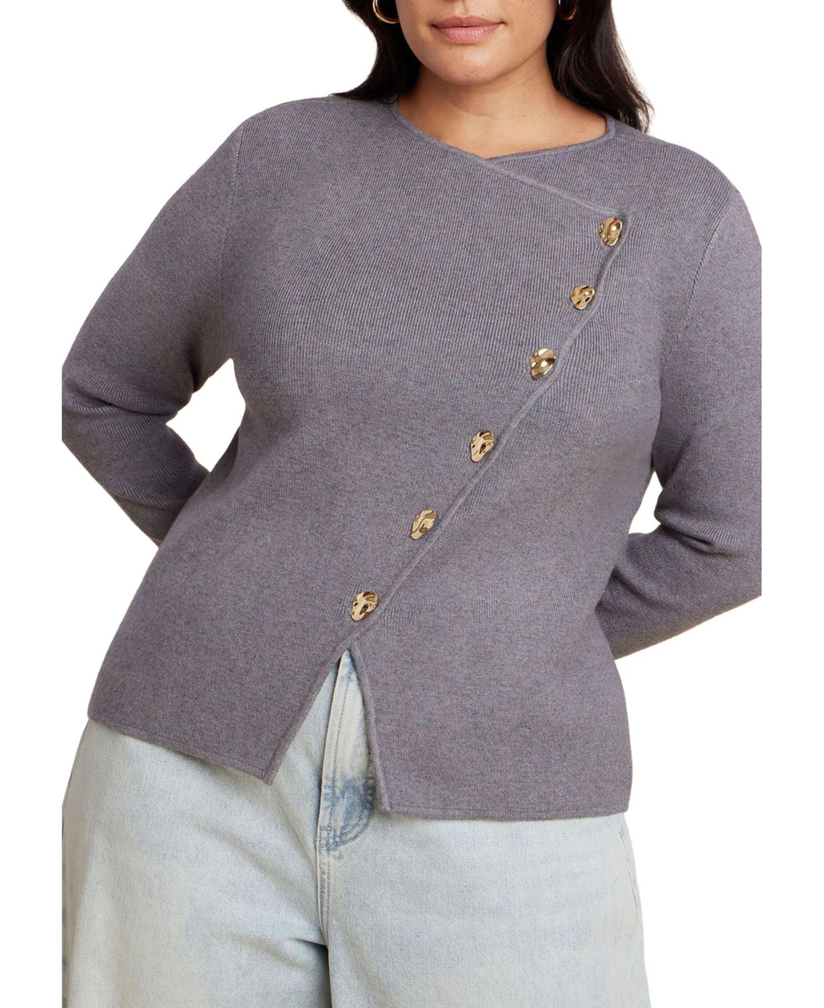 Click here for Eloquii Womens Overlap Cardigan - Charcoal smudge prices