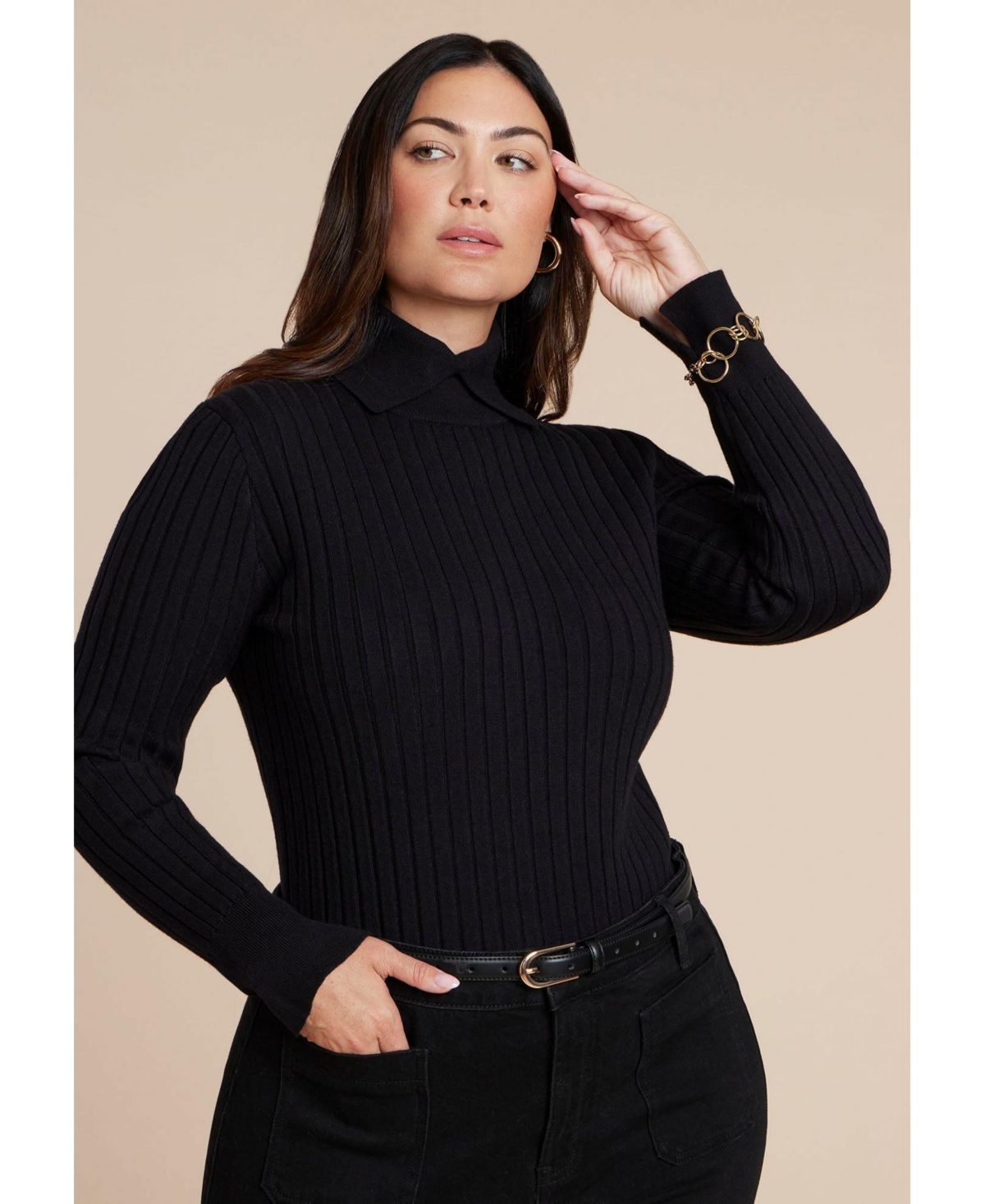 Click here for Eloquii Womens High Collar Sweater - Black onyx prices