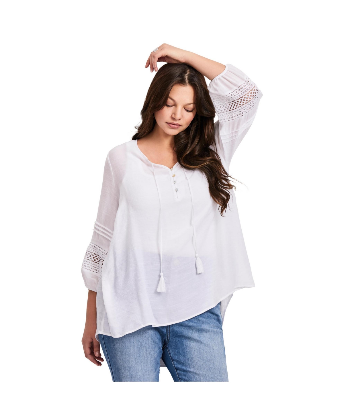 Click here for Avenue Womens Pintuck Lace Peasant Top - Ivory prices