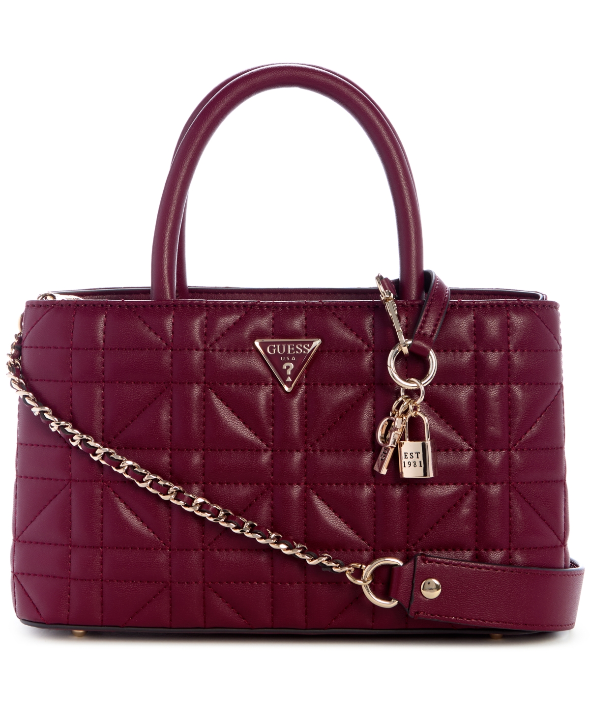 Click here for Guess Edita Elite Small Satchel Bag - Burgundy prices
