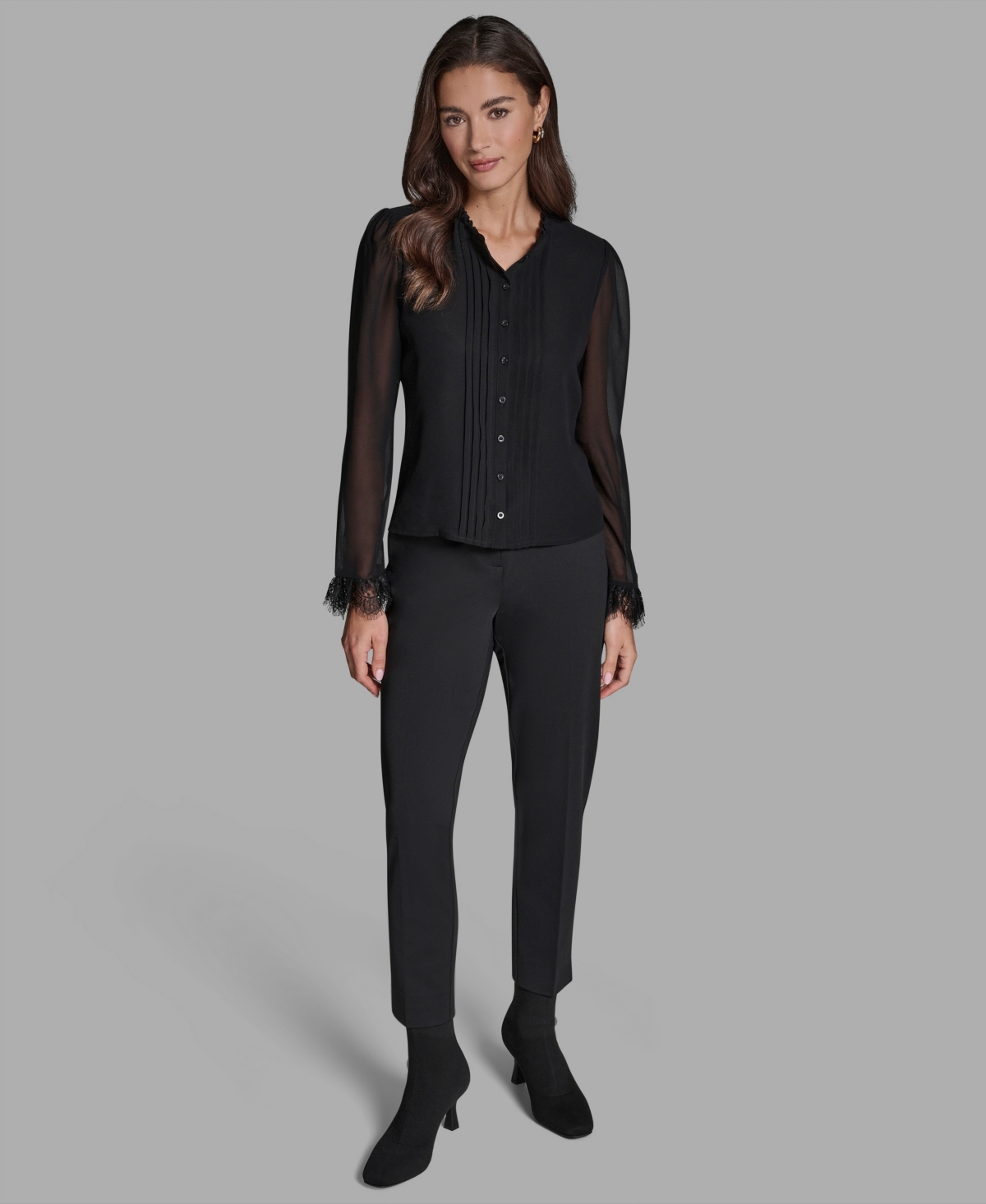 Click here for Bcbg Womens Pleated Button-Down Blouse - Black prices