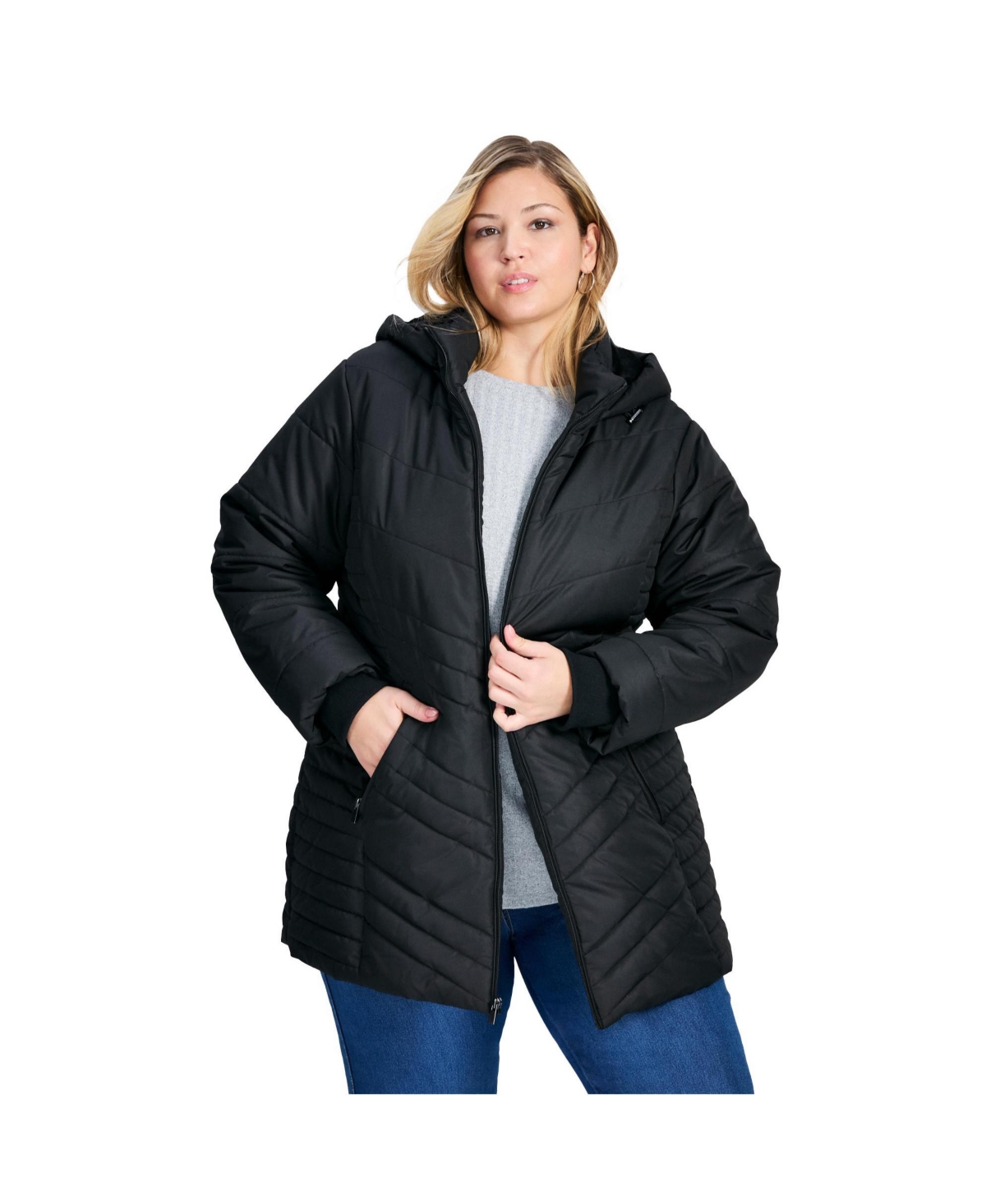 Click here for Avenue Womens Triple Chevron Hooded Puffer Jacket... prices