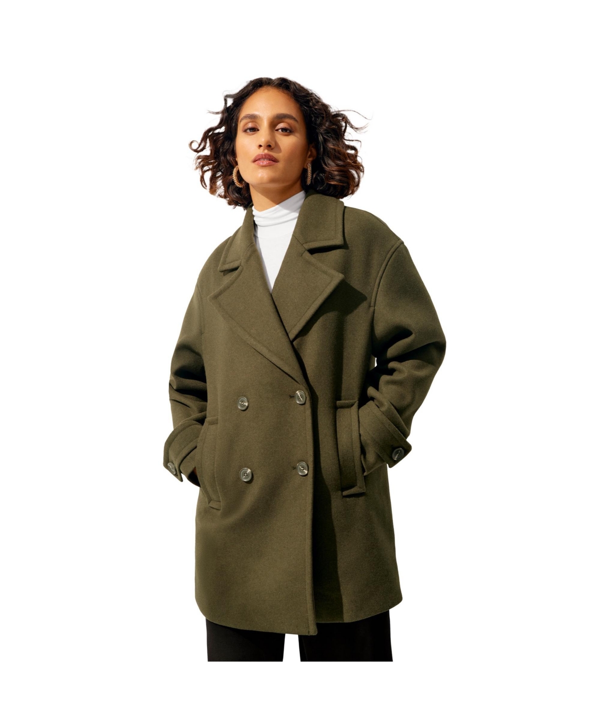 Click here for ellos Womens Double Breasted Peacoat - Deep olive prices