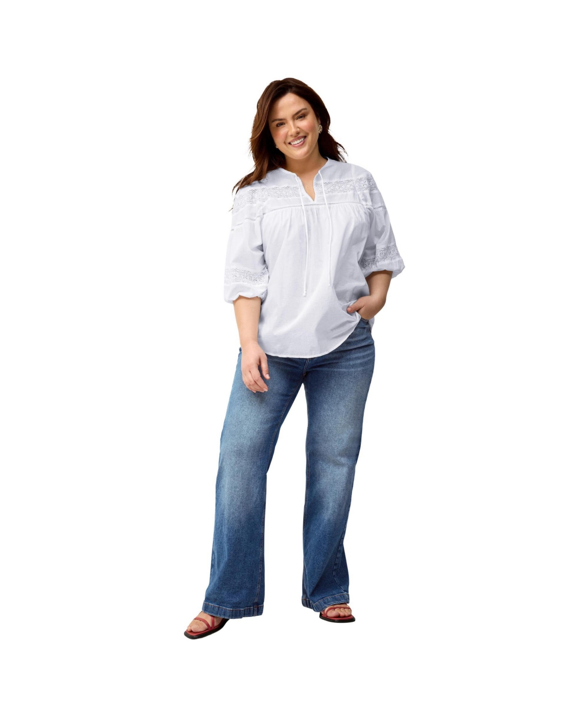 Click here for ellos Womens Keyhole Neck Blouse With Crochet Trim... prices