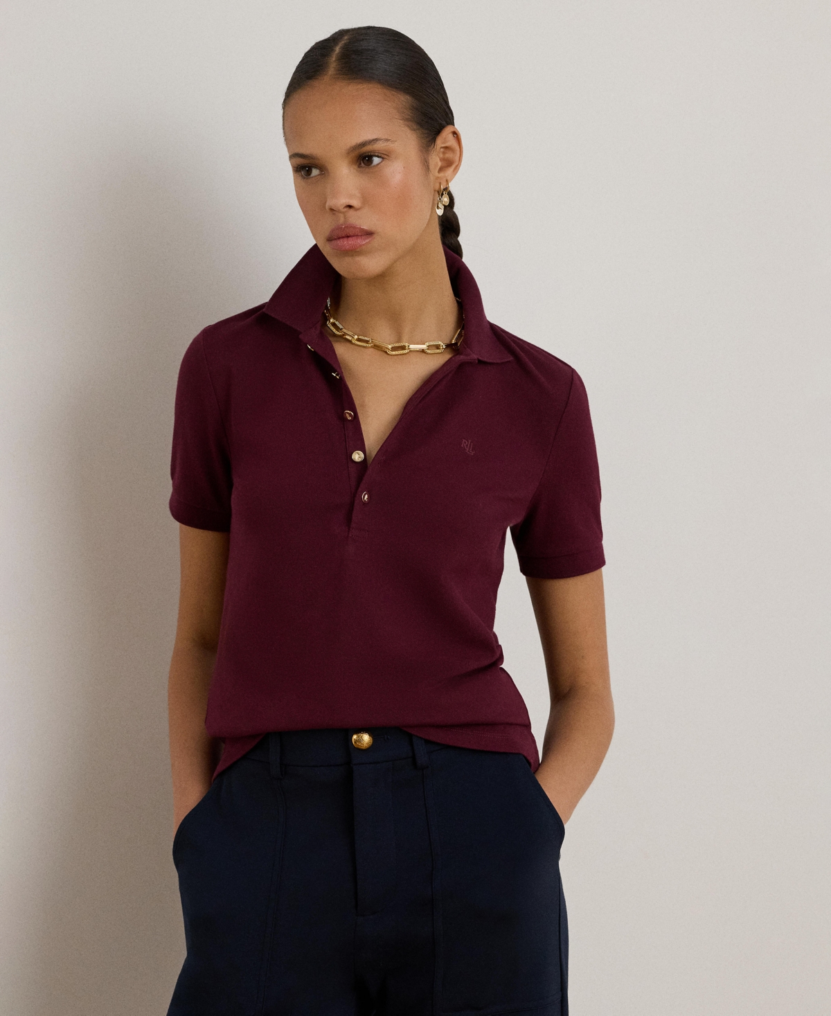 Click here for Lauren Ralph Lauren Pique Polo Shirt - Dark Garnet prices