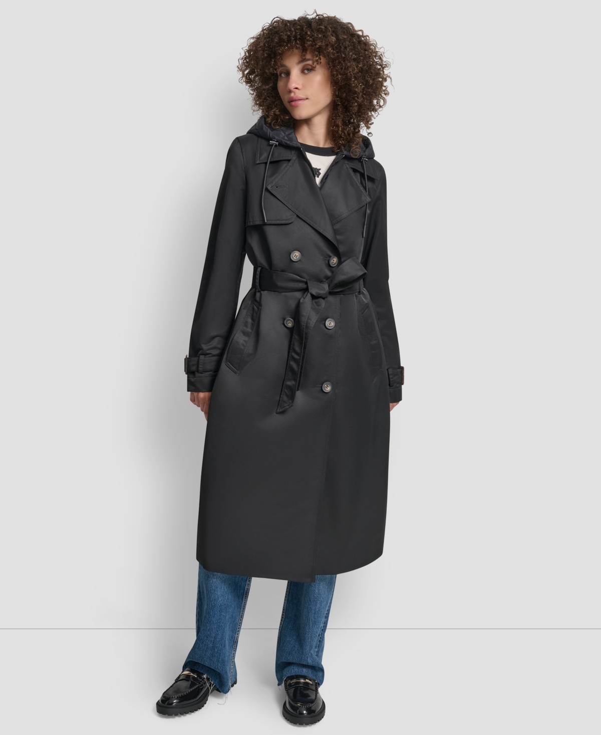 Click here for Dkny Womens Double Breasted Trench Coat - Black prices