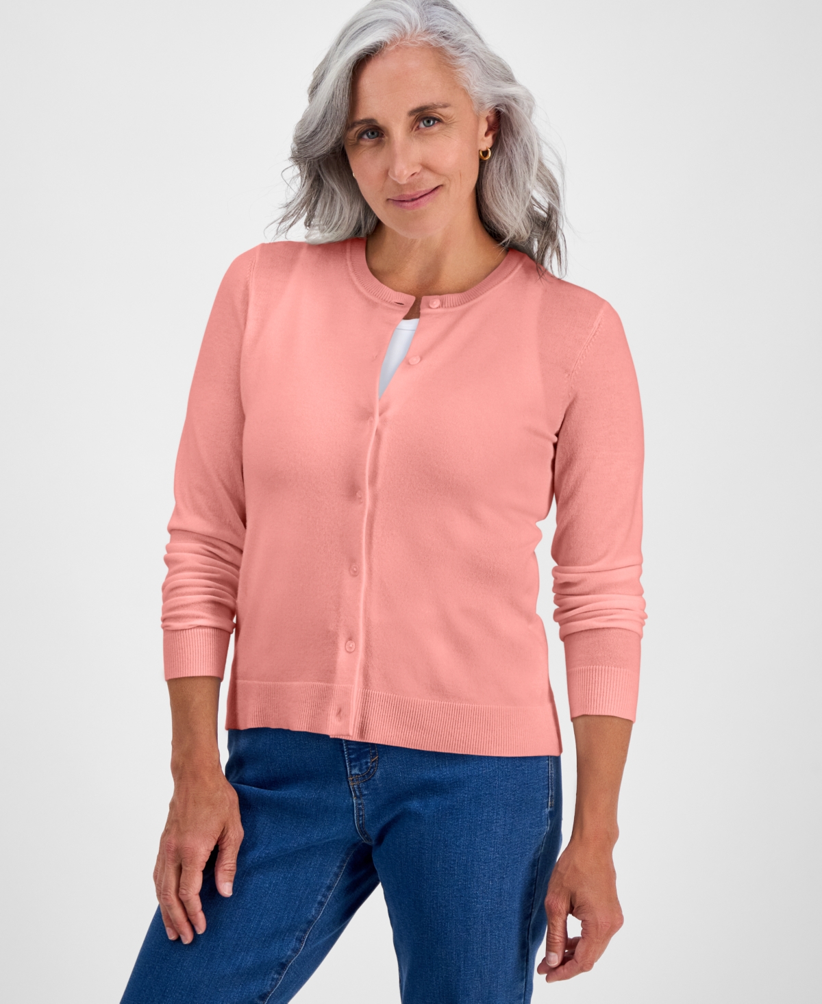 Style & Co Petite Crewneck Cardigan  Macys Exclusive - Blushing