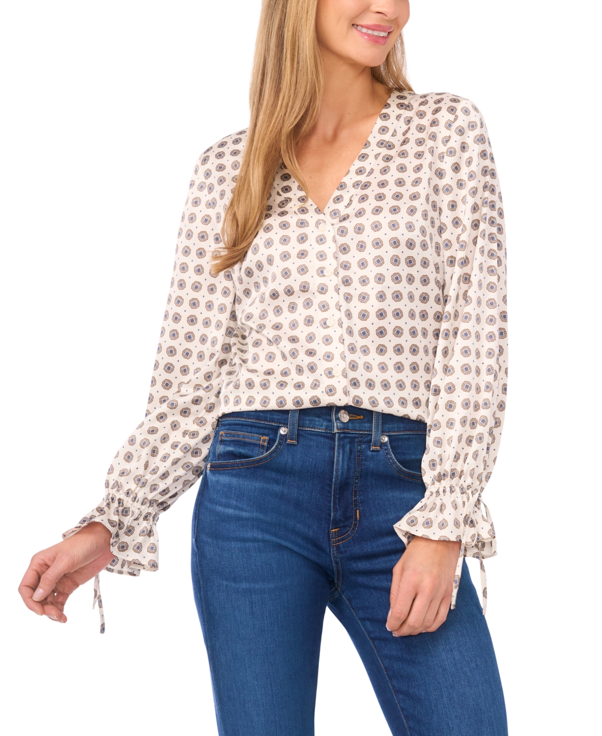 Click here for CeCe Womens V-Neck Button-Down Lace Flounce Top -... prices