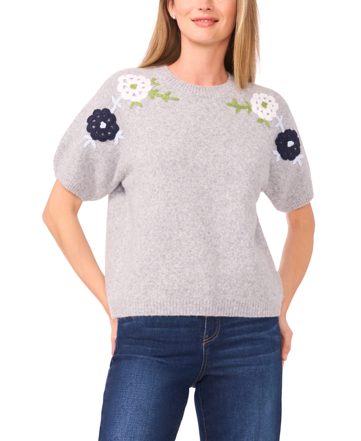 Click here for CeCe Womens Flower Embroidery Crewneck Cardigan Sw... prices