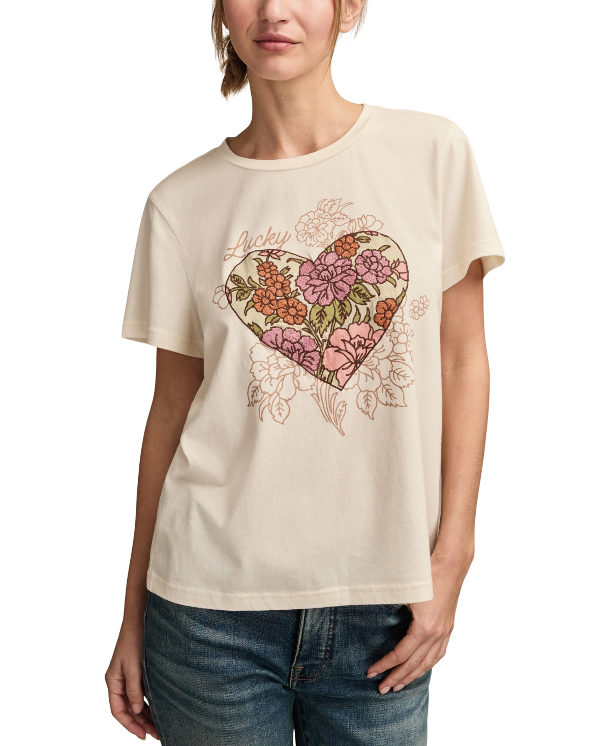 Click here for Lucky Brand Womens Heart Floral Classic Crewneck T... prices