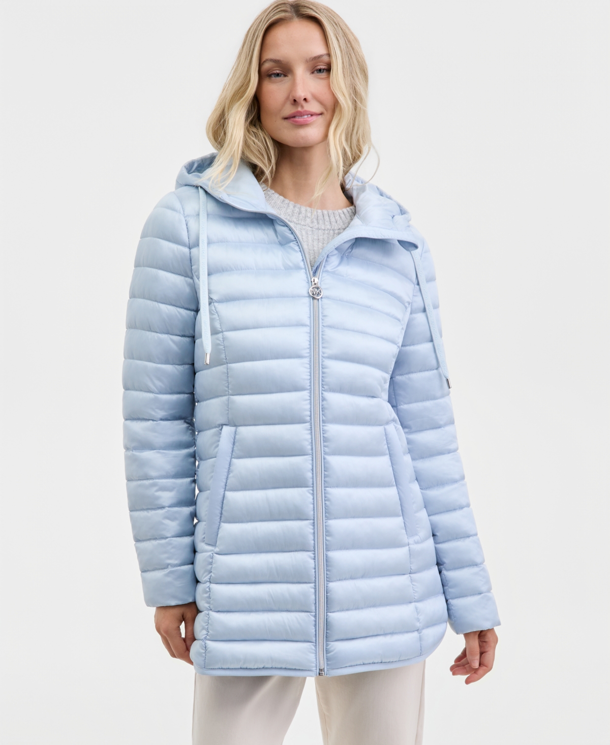 Click here for Womens Packable Hooded Puffer Coat - Pale blue prices