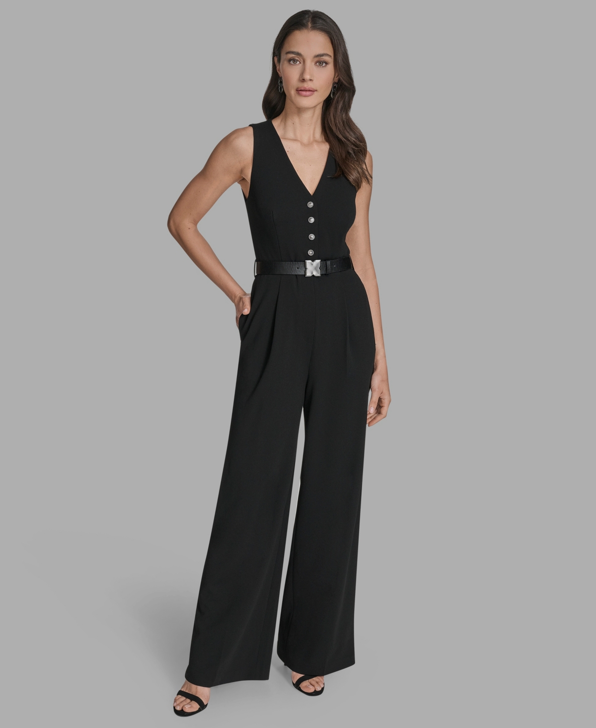 Click here for Bcbg Womens Belted V-Neck Sleeveless Jumpsuit - Bl... prices