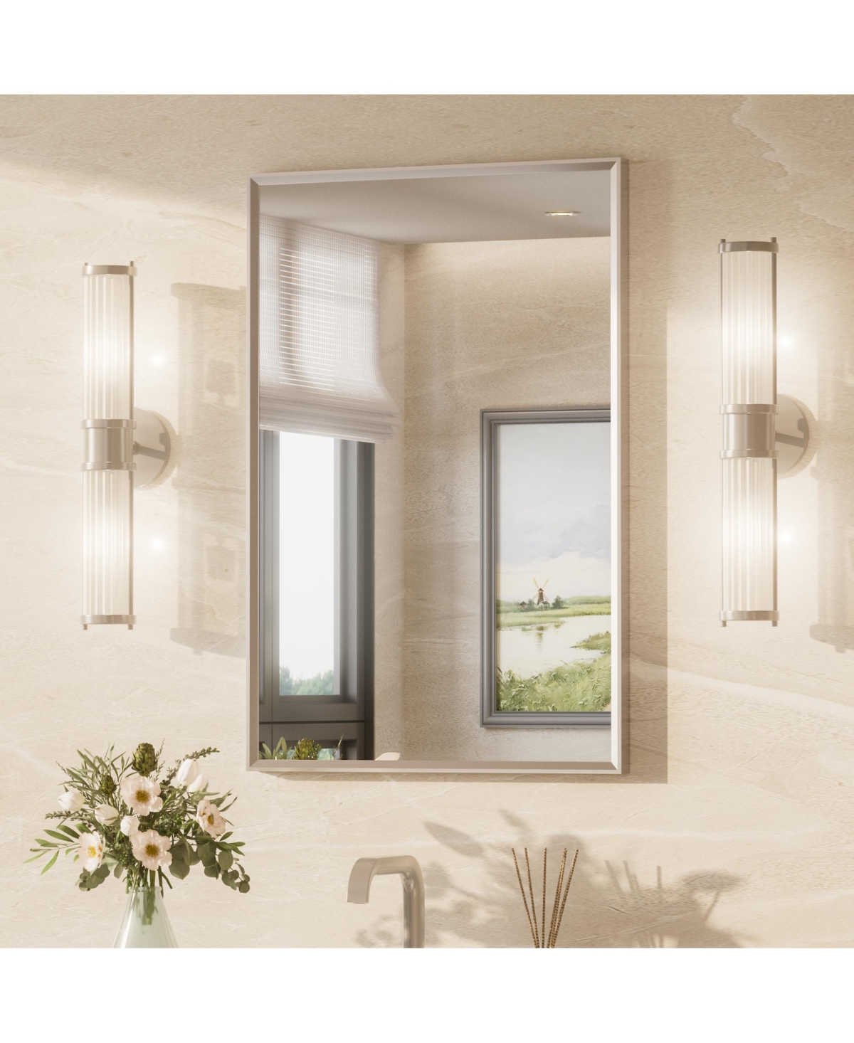 Click here for Keonjinn Inch Brushed Nickel Bathroom Vanity Mirro... prices