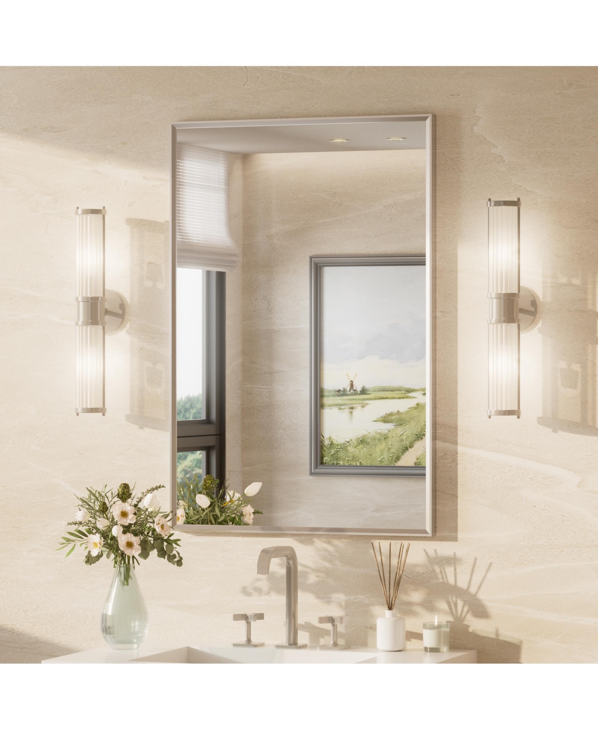 Click here for Keonjinn Inch Brushed Nickel Bathroom Vanity Mirro... prices