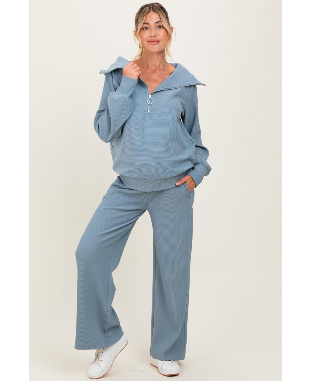 Click here for Pinkblush Maternity Light Blue Ribbed Half Zip Pul... prices