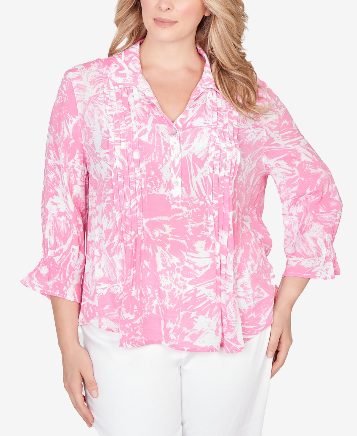 Click here for Ruby Rd. Plus Size Brushstroke Floral Silky Gauze... prices