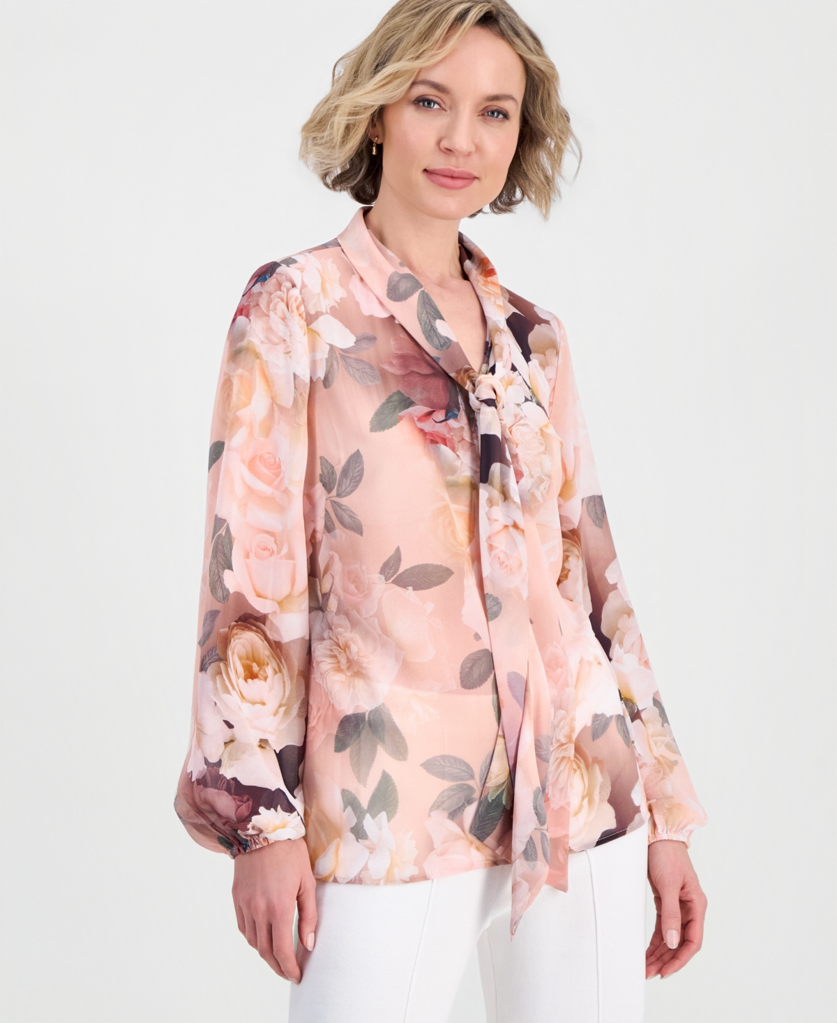 Click here for Tahari Asl Womens Printed Chiffon Tie-Neck Blouse... prices