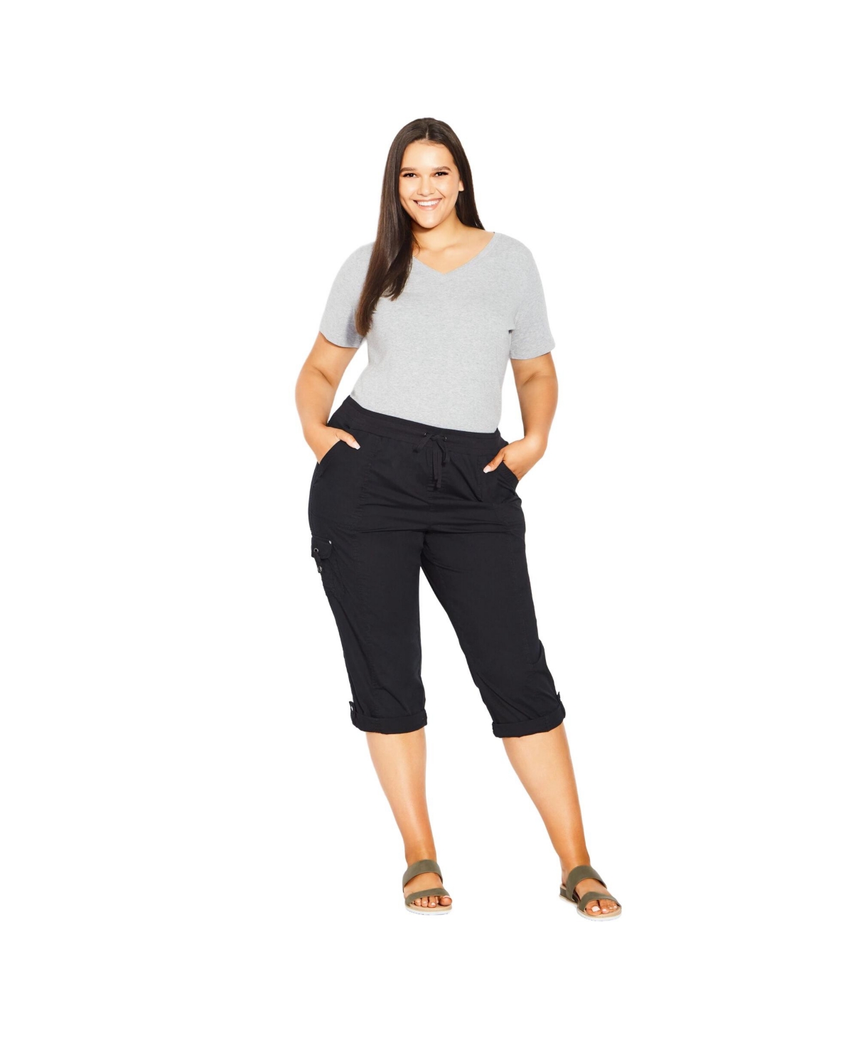 Click here for Avenue Womens Plus Size Cotton Roll Up Capri - Bla... prices