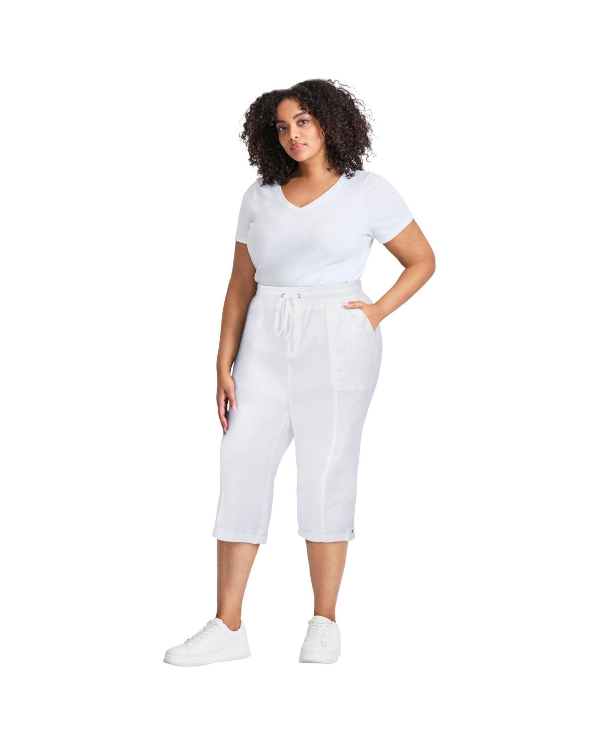 Click here for Avenue Womens Plus Size Cotton Roll Up Capri - Whi... prices