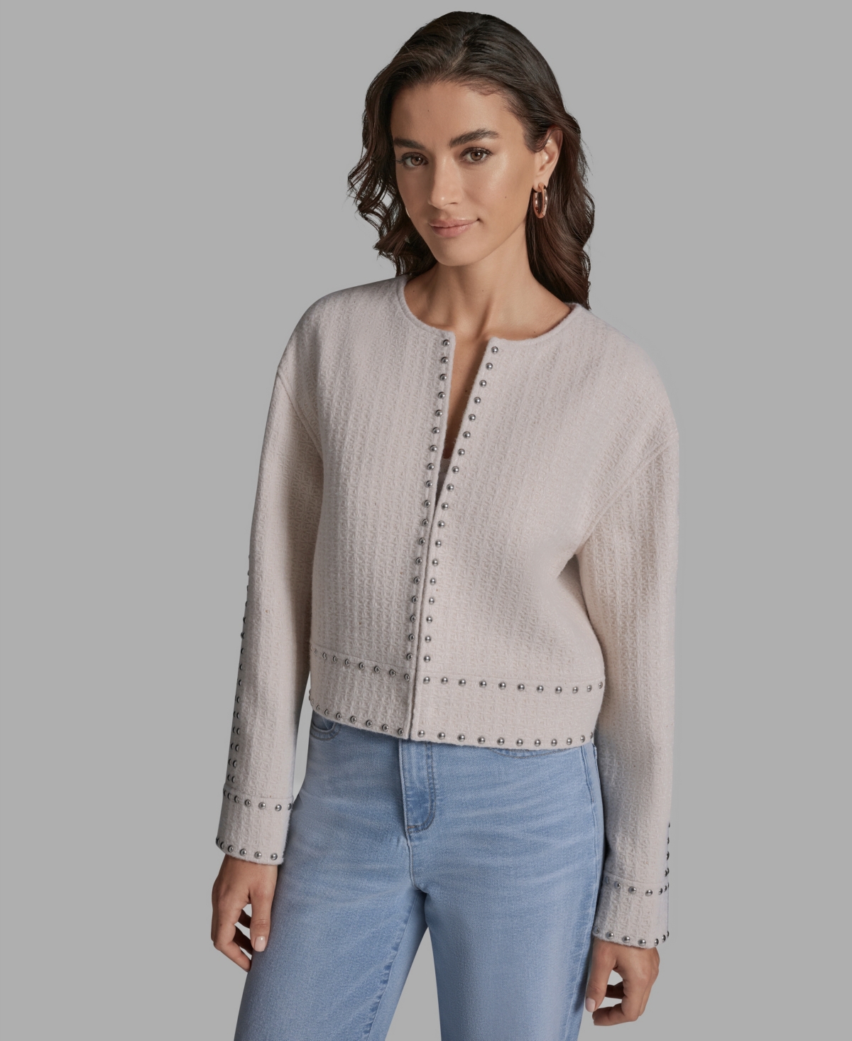 Click here for Bcbg Womens Textured Stud Trim Long-Sleeve Jacket... prices