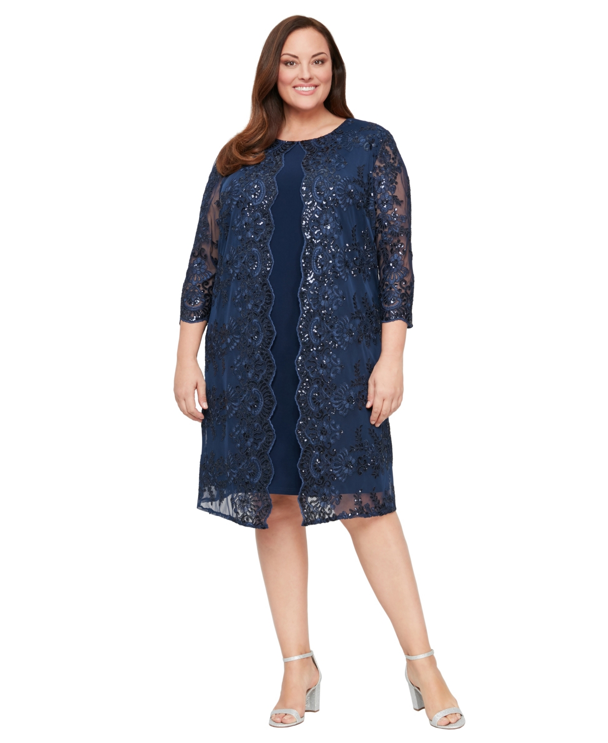 Click here for Alex Evenings Plus Size Embroidered Crew Neck Jack... prices
