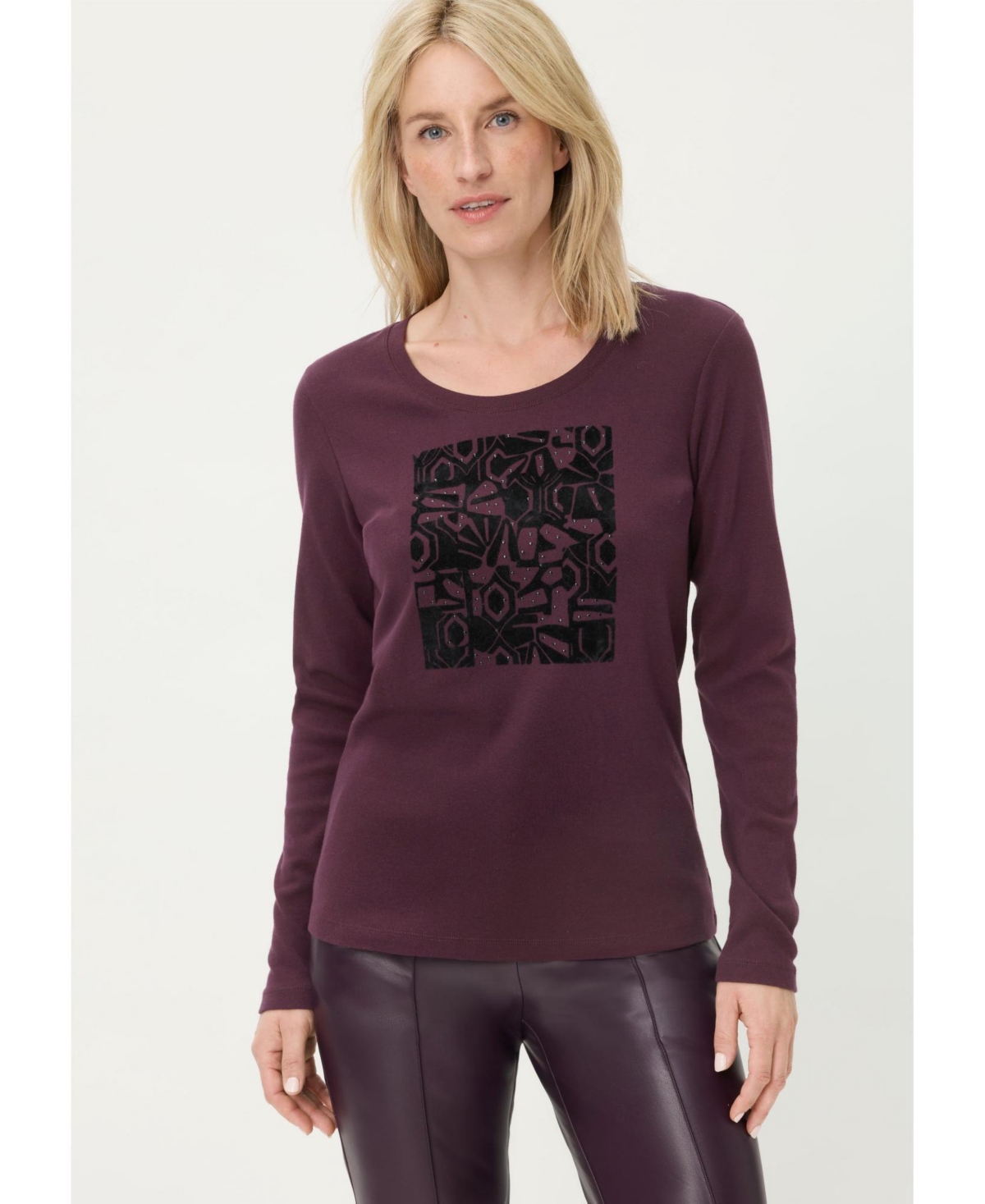 Click here for Olsen Womens Velvet Placement Print T-Shirt - Dark... prices