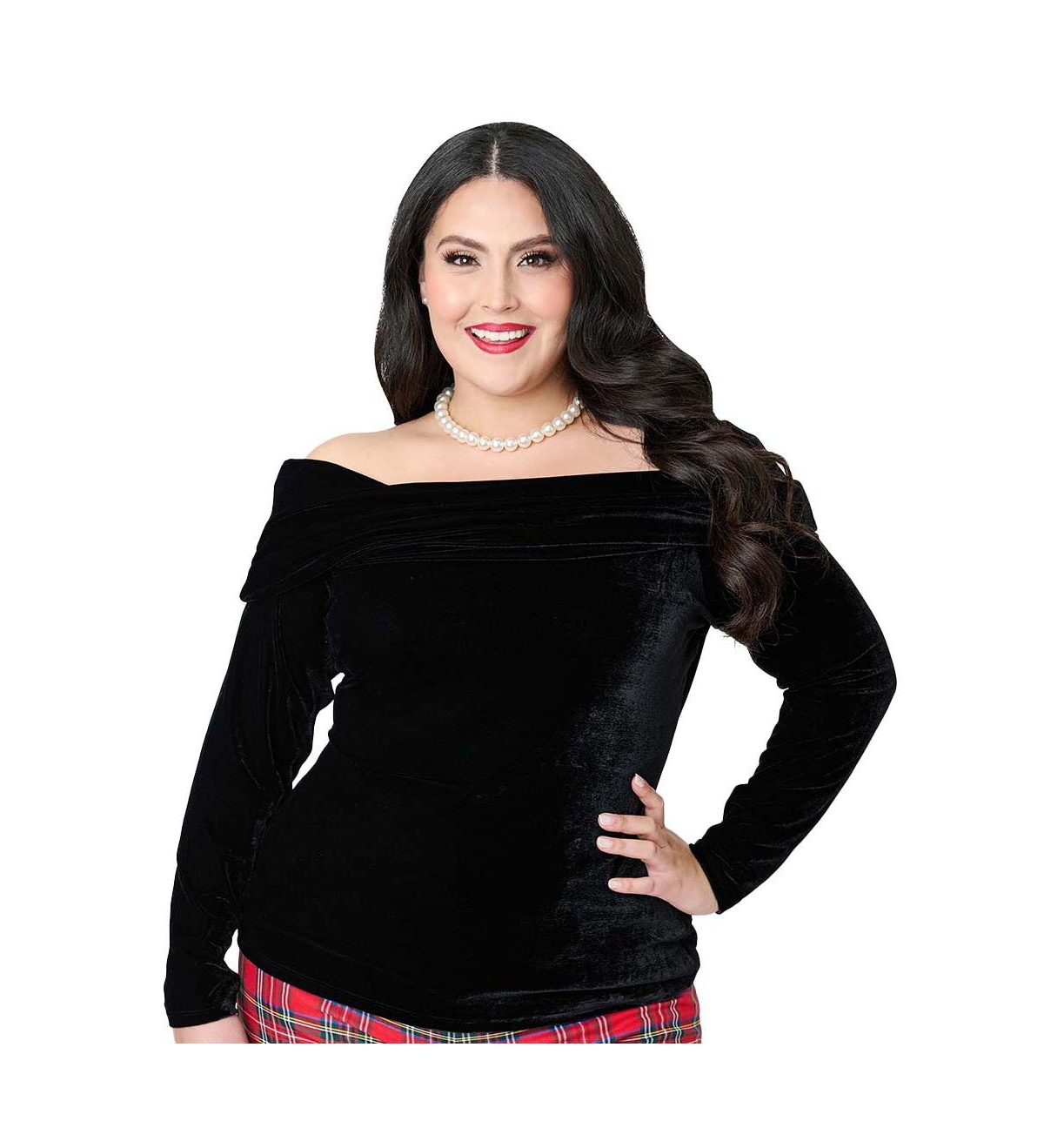 Click here for Unique Vintage Plus Size Fold Shoulder Long Sleeve... prices