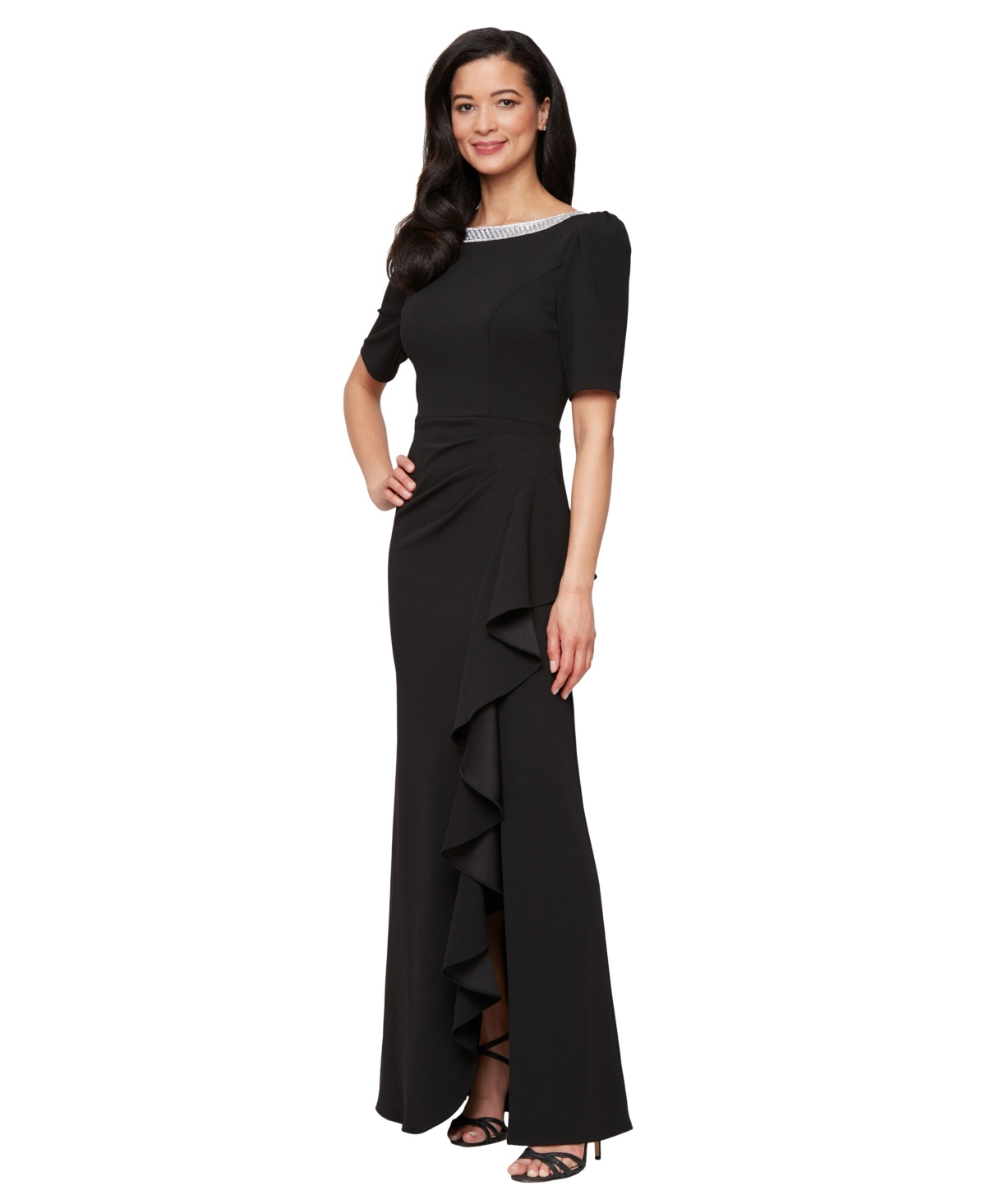 Click here for Alex Evenings Womens Embellished-Neck Ruffle Gown... prices