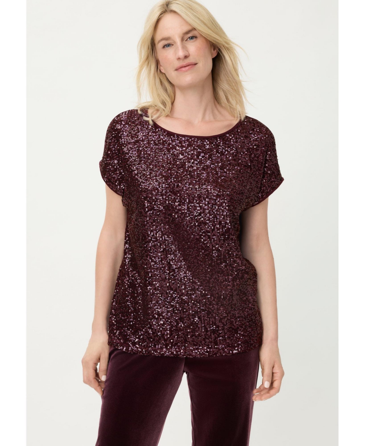 Click here for Olsen Womens Sequin Top - Dark wine prices