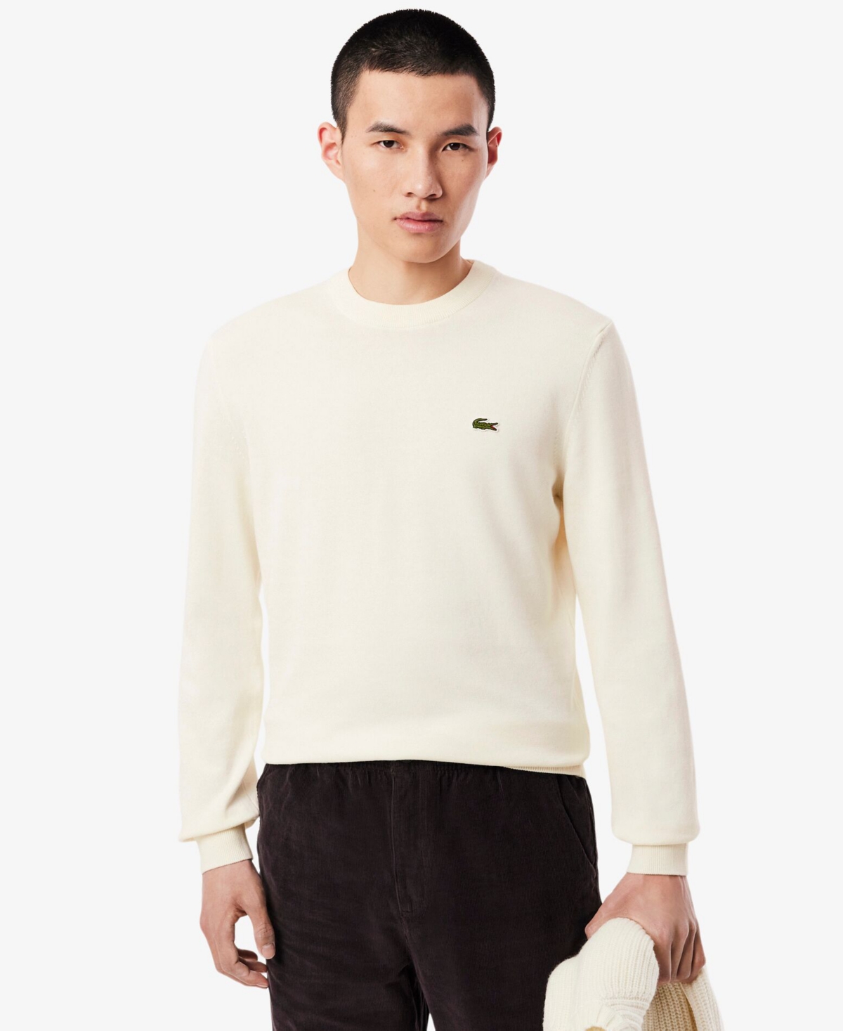Click here for Lacoste Mens Solid Croc Sweater - Ivory prices