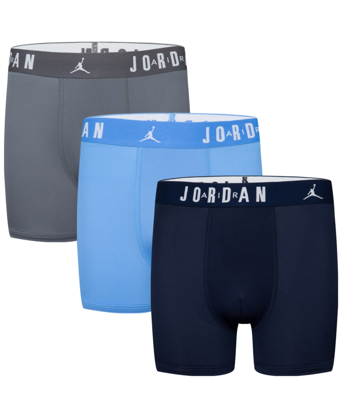 Jordan Boys 8-20 Dri-fit Boxer Briefs  3-Pack Set - Gray/University Blue/Navy